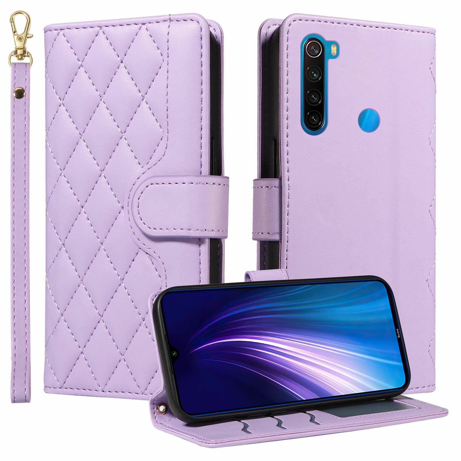 Чехол из матовой кожи для Xiaomi Redmi Note 8 и Note 8 (2021) / Редми Нот 8 и Редми Нот 8 (2021) , роскошный и стильный, устойчивый к падениям, со слотом для карт, с длинным и коротким шнурками
