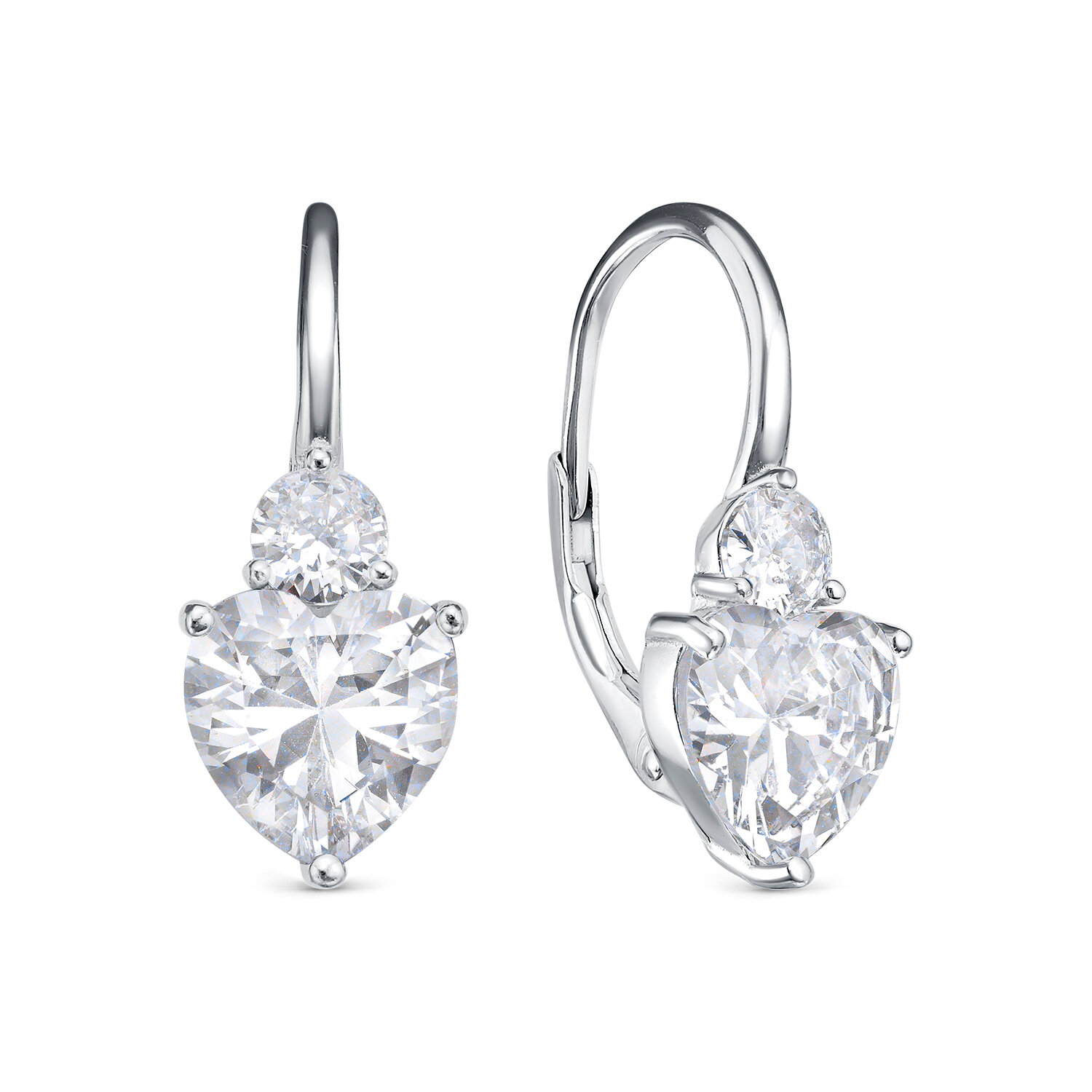 Серьги с подвесками, серебро, 925 проба, родирование, фианит