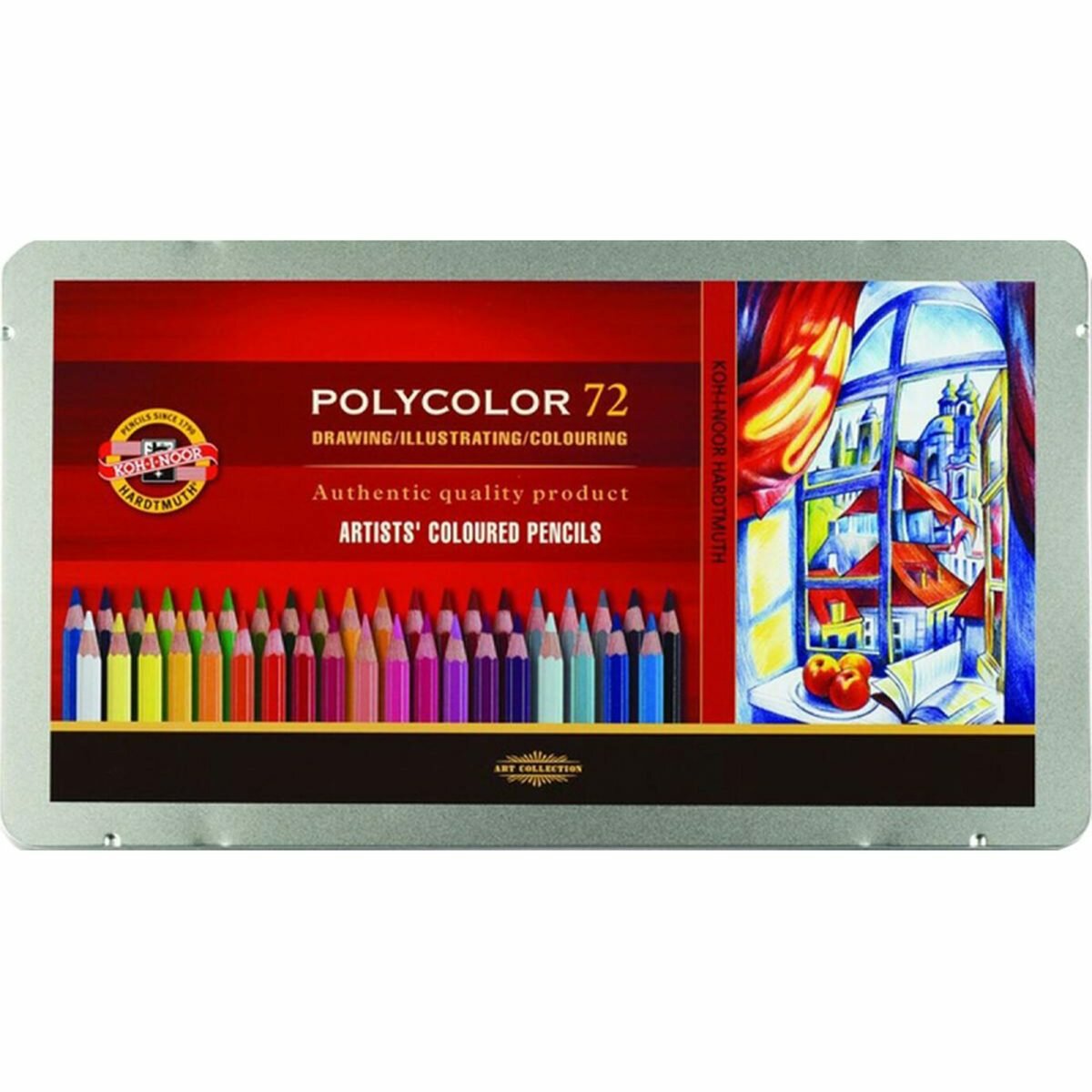Карандаши цветные художественные 72 цвета Koh-I-Noor Polycolor (L=175мм, d=3.8мм, 6гр) метал. коробка (3827072001PL)