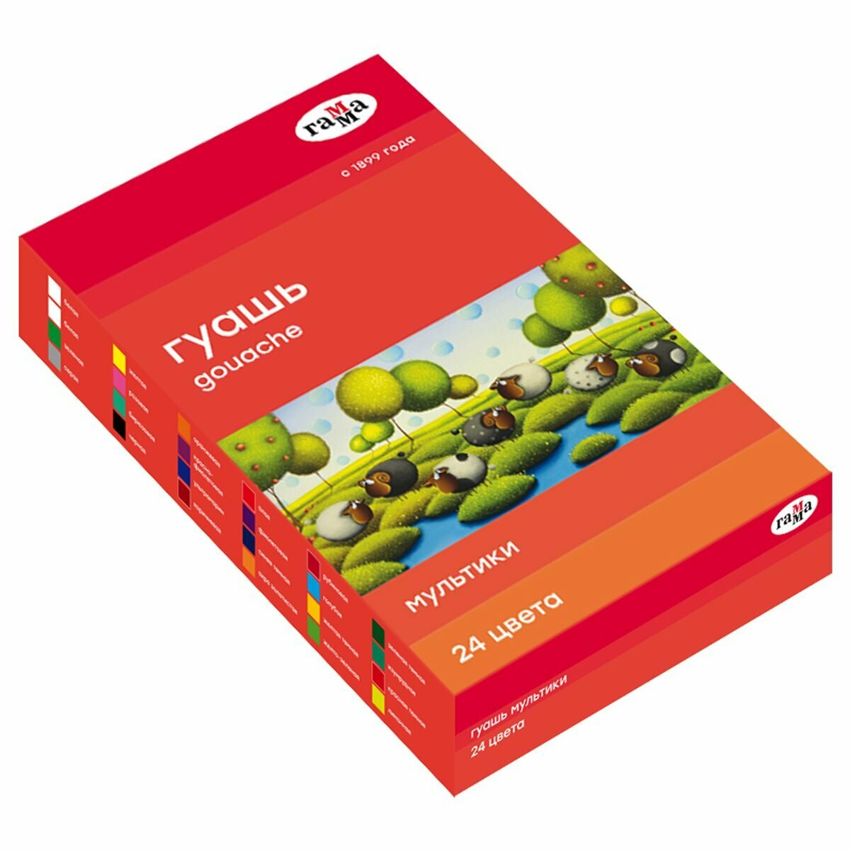 Гуашь 24 цвета Гамма "Мультики" (по 20мл) картонная упаковка, 6 уп. (81220201)