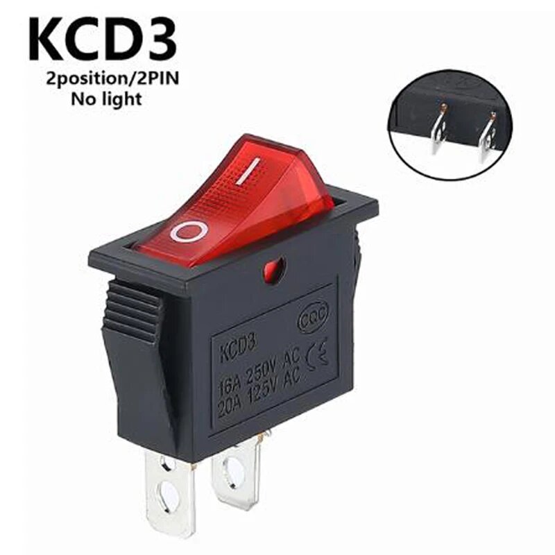 Кулисный переключатель KCD3 2-позиционный, 2PIN, красный