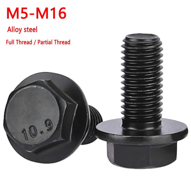 Черные высокопрочные винты с шестигранной головкой M5-M16 10.9 M6-5Pcs, Full Thread, 12mm — фото 1