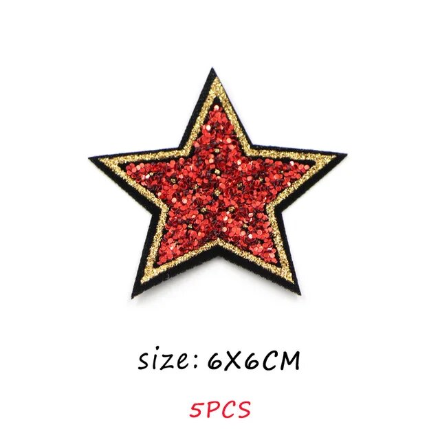 Блестящие звездные нашивки 5 шт. Красный, 5PCS -big-star-3