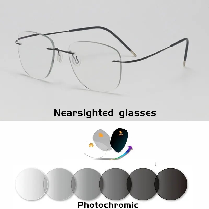 Чёрные титановые фотохромные очки Chashma -1.75 для мужчин