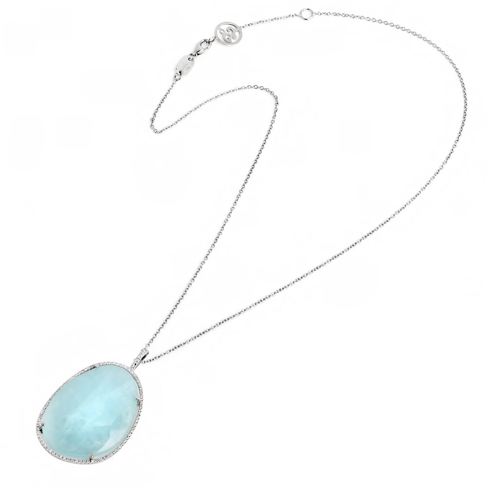 Колье, белое золото, 750 проба, аквамарин, бриллиант