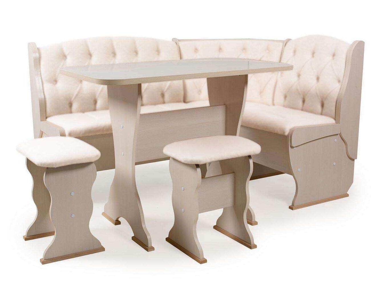 Кухонный угловой набор Орхидея Люкс, ЛДСП бодега, обивка экокожа крем