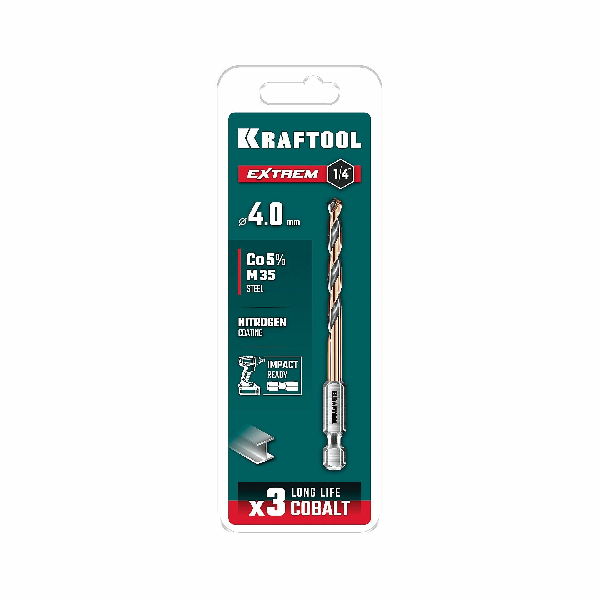 KRAFTOOL НЕХ-1/4 , d 4.0 х 83 мм, сверло по металлу для винтовёртов и шуруповертов IMPACT READY (29652-4)