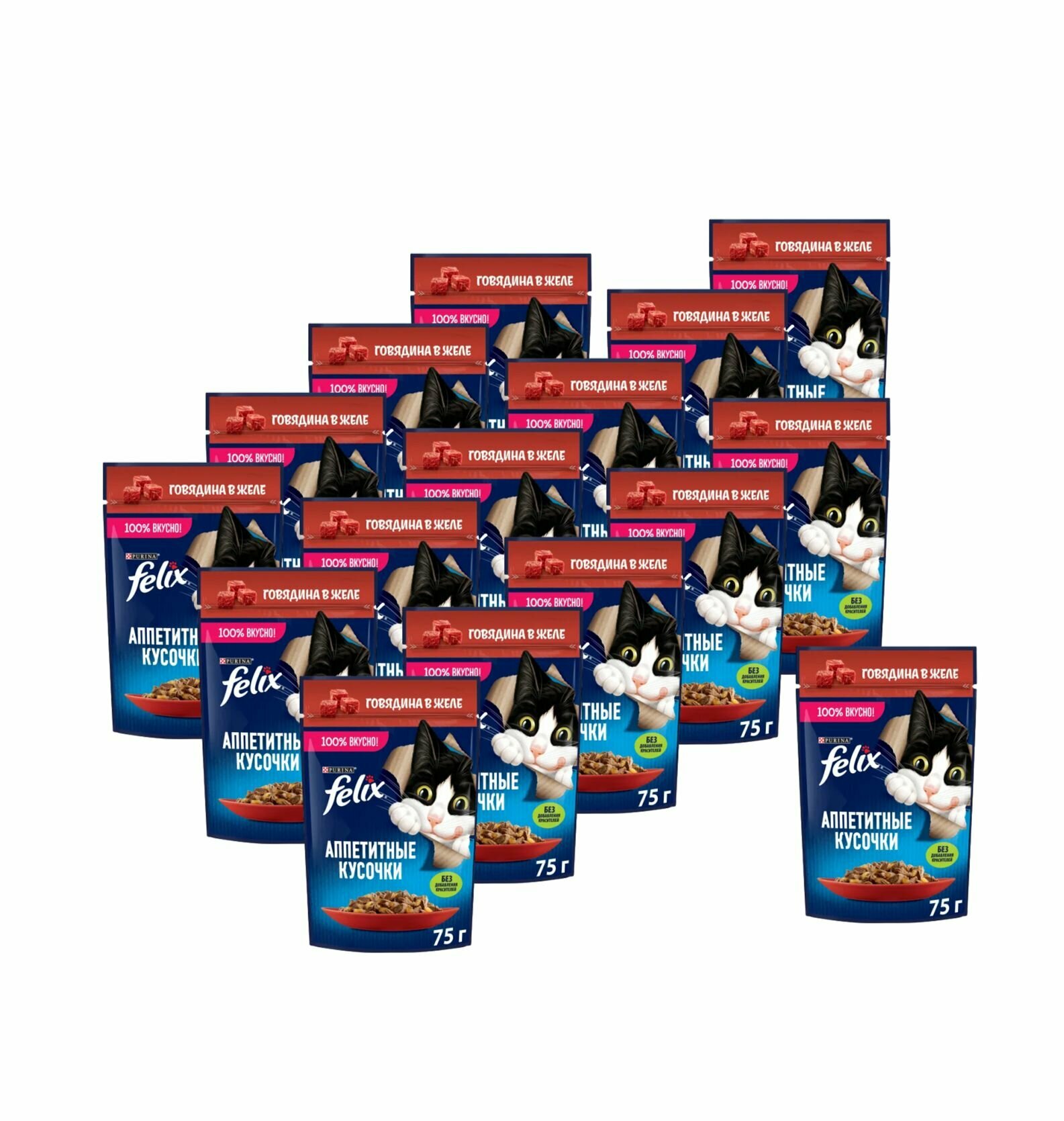 Felix влажный корм для кошек аппетитные кусочки с говядиной 75 г x 16 шт.