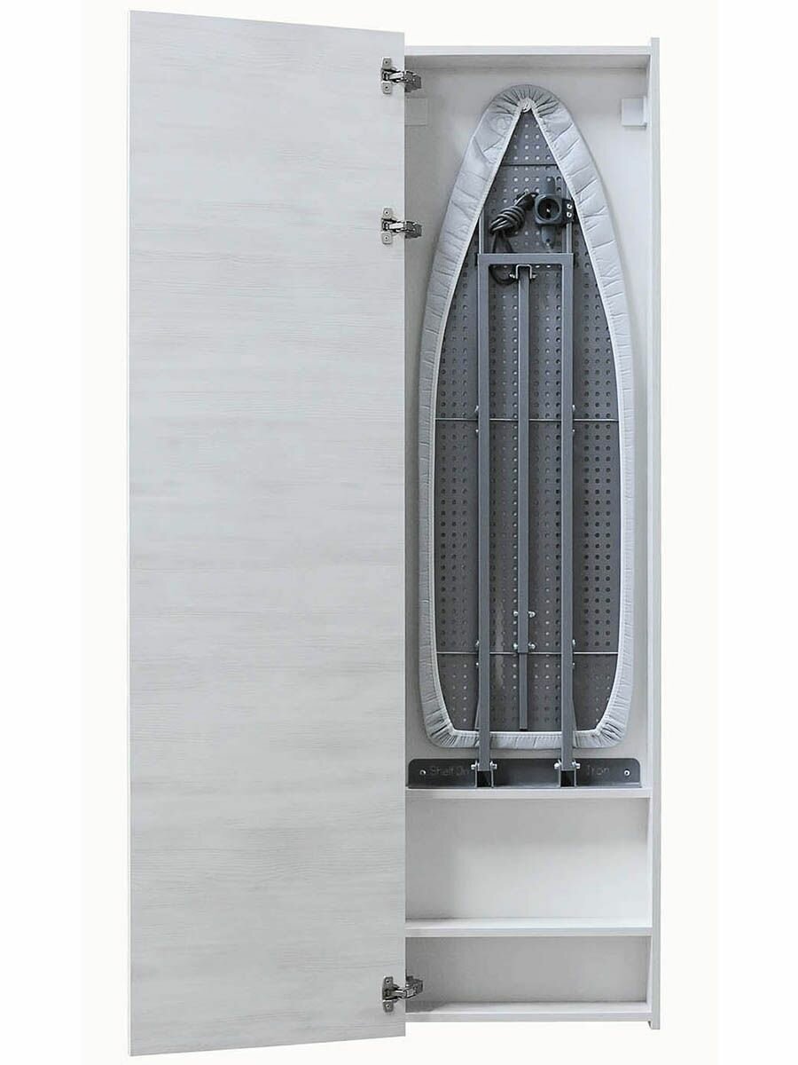 Встроенная гладильная доска с зеркальным фасадом Айрон Бокс XL, Выбеленный дуб распашная лево