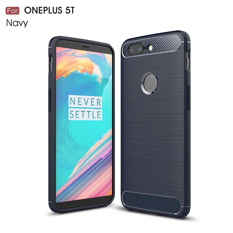 Oneplus 5T A5010 Чехол из углеродного волокна, силиконовая задняя крышка из ТПУ, Черный, Navy