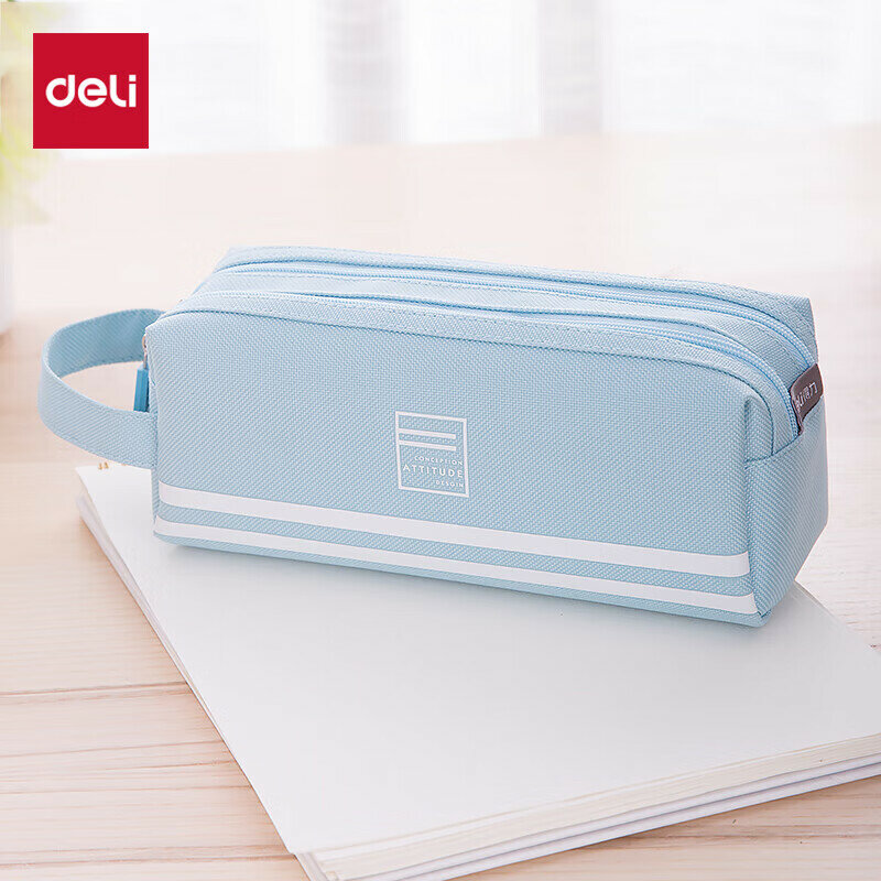 Deli Large Capacity Multi-Layer Pencil Case, Handheld Pencil Box/multifunctional Oxford Cloth Pencil Storage Bag, Ice Blue