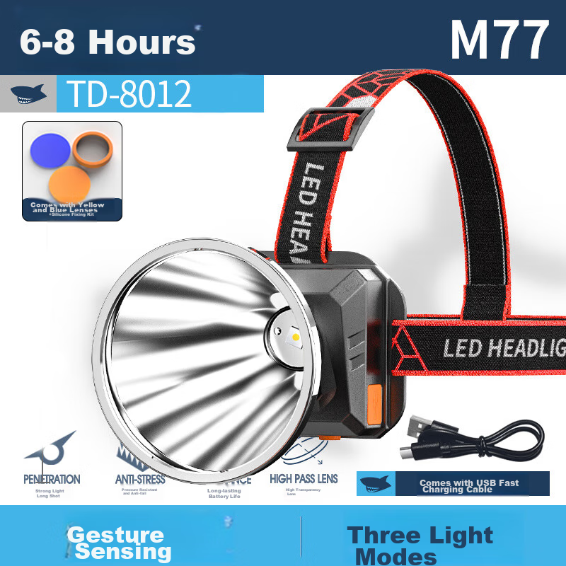 Xiaowu Sha 012, Motion Sensor Headlamp, High Brightness, Rechargeable, Ultra-Bright, Outdoor-Specific, Night Fishing Light, Long Battery Life, Laser Illumination, Mining Lamp