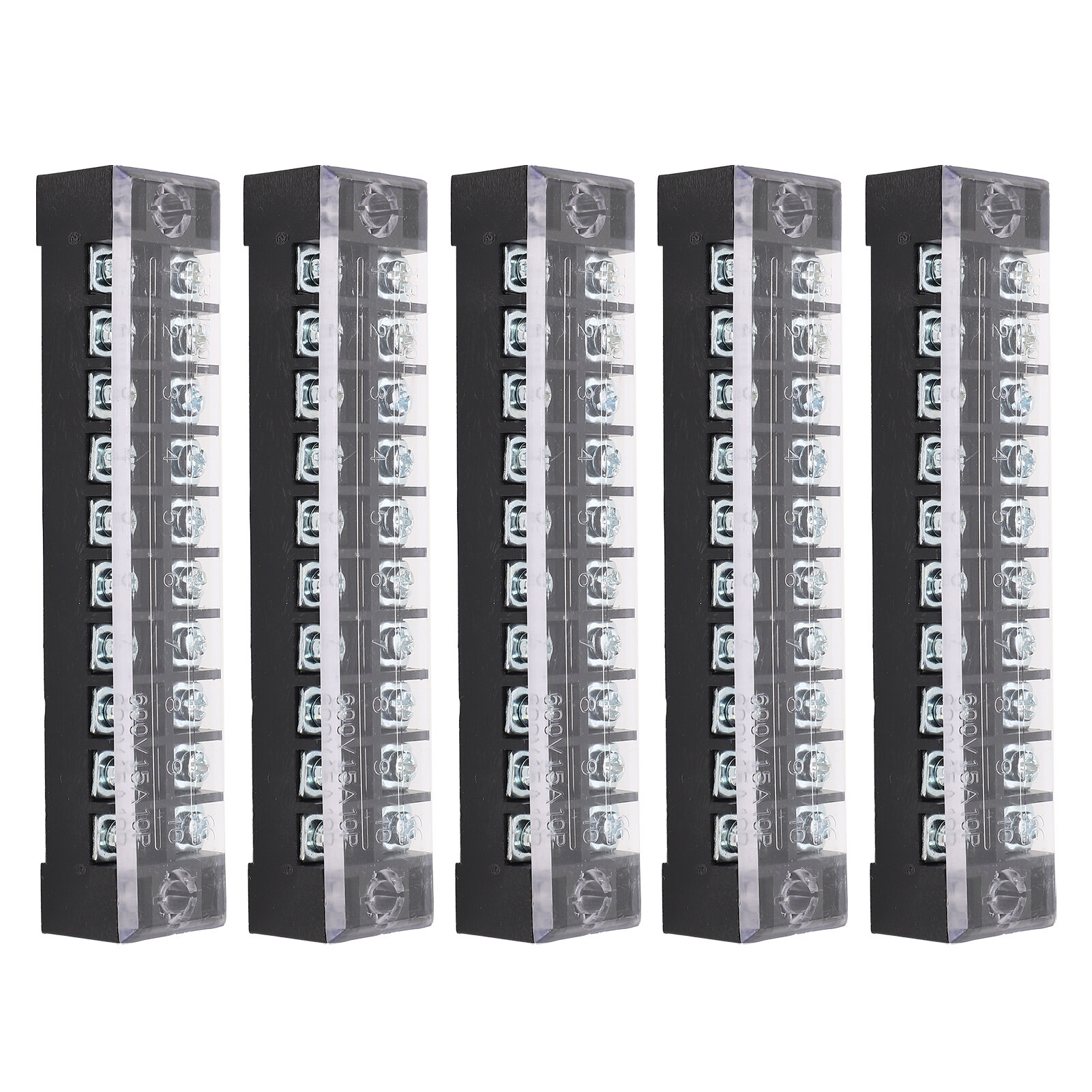 5 комплектов, 10-позиционный клеммный блок, комплект соединительных полос, двухрядный винт, предварительно изолированная перемычка, 15 А, 600 В