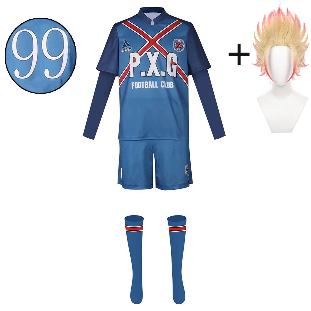 Blue Lock Rin Itoshi Косплей футболки P.X.G Синий, XL, costume wig B