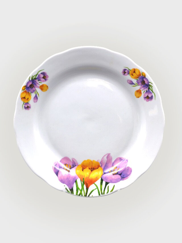 Набор фарфоровых тарелок мелких 240 мм. "Крокусы" вырезной край, Дулево 4 шт.