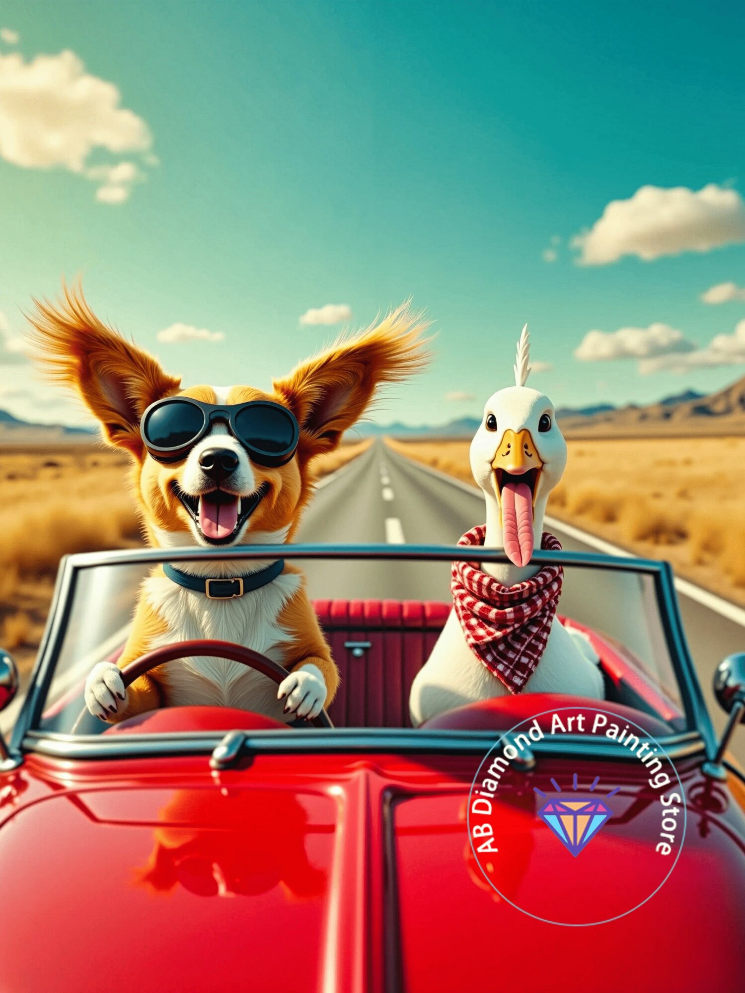 Алмазная картина "Животные породы корги" алмазная огранка 40х50 см,40X50CM, белый