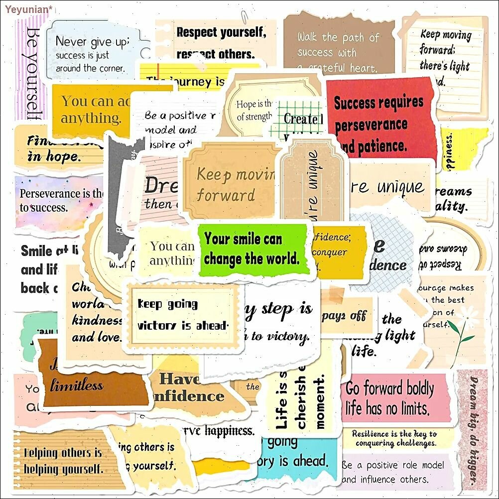 50 стикеров с мотивационными надписями на английском