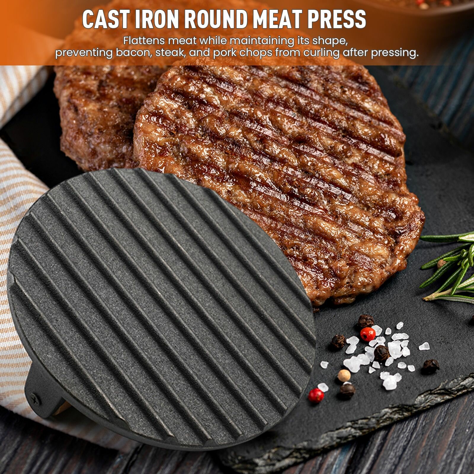 Руглая мясопрессовочная пластина с деревянной ручкой, антипригарная чугунная сковорода для бургеров