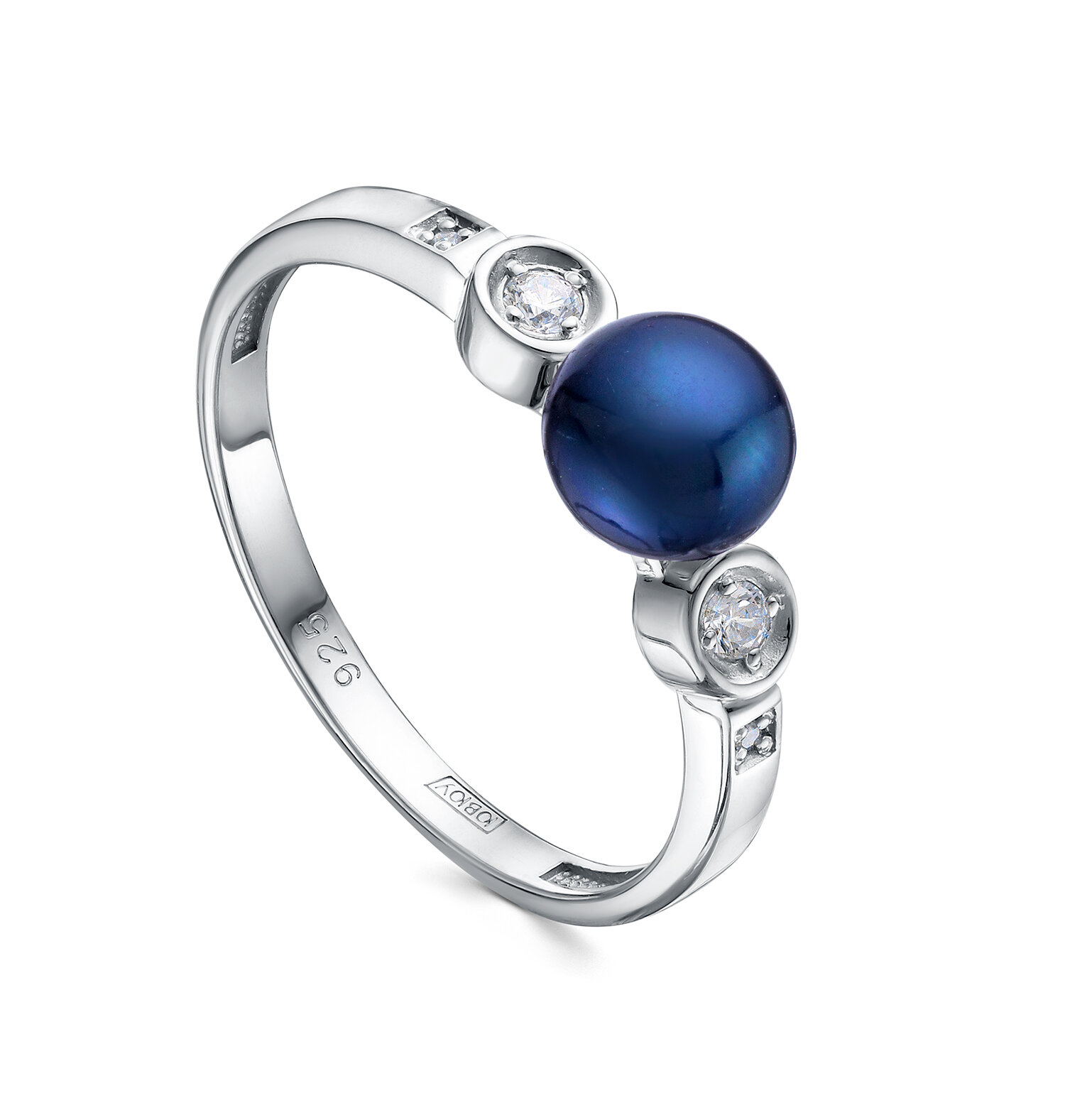 Кольцо, серебро, 925 проба, жемчуг, фианит