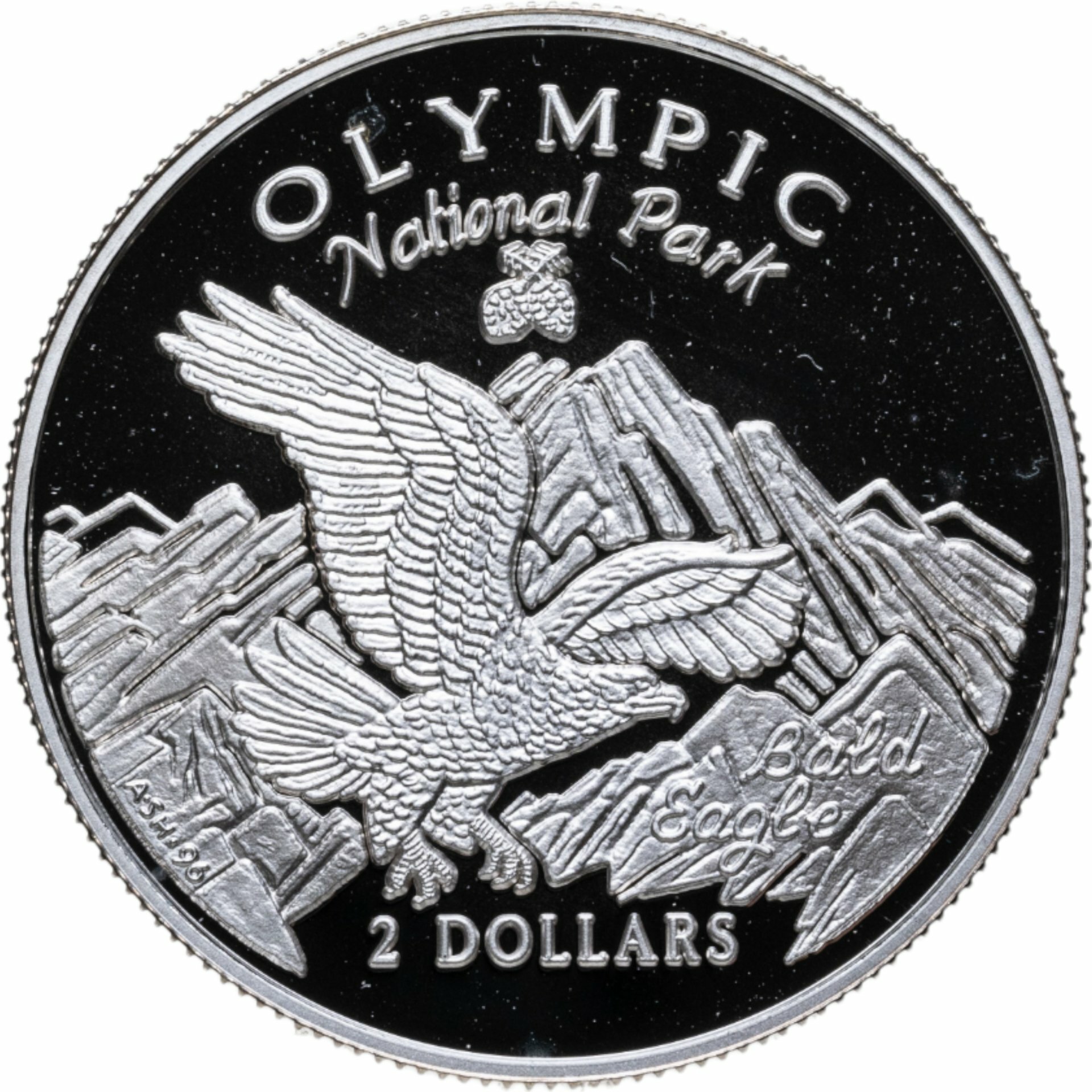 Острова Кука 2 доллара 1996 "Национальный парк "Олимпик" Лысый орел", Серебро 500, в сохранности Proof
