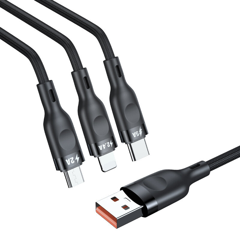 Черный кабель USB-C 1,2 м с быстрым зарядом 5А для iPhone и Android устройств
