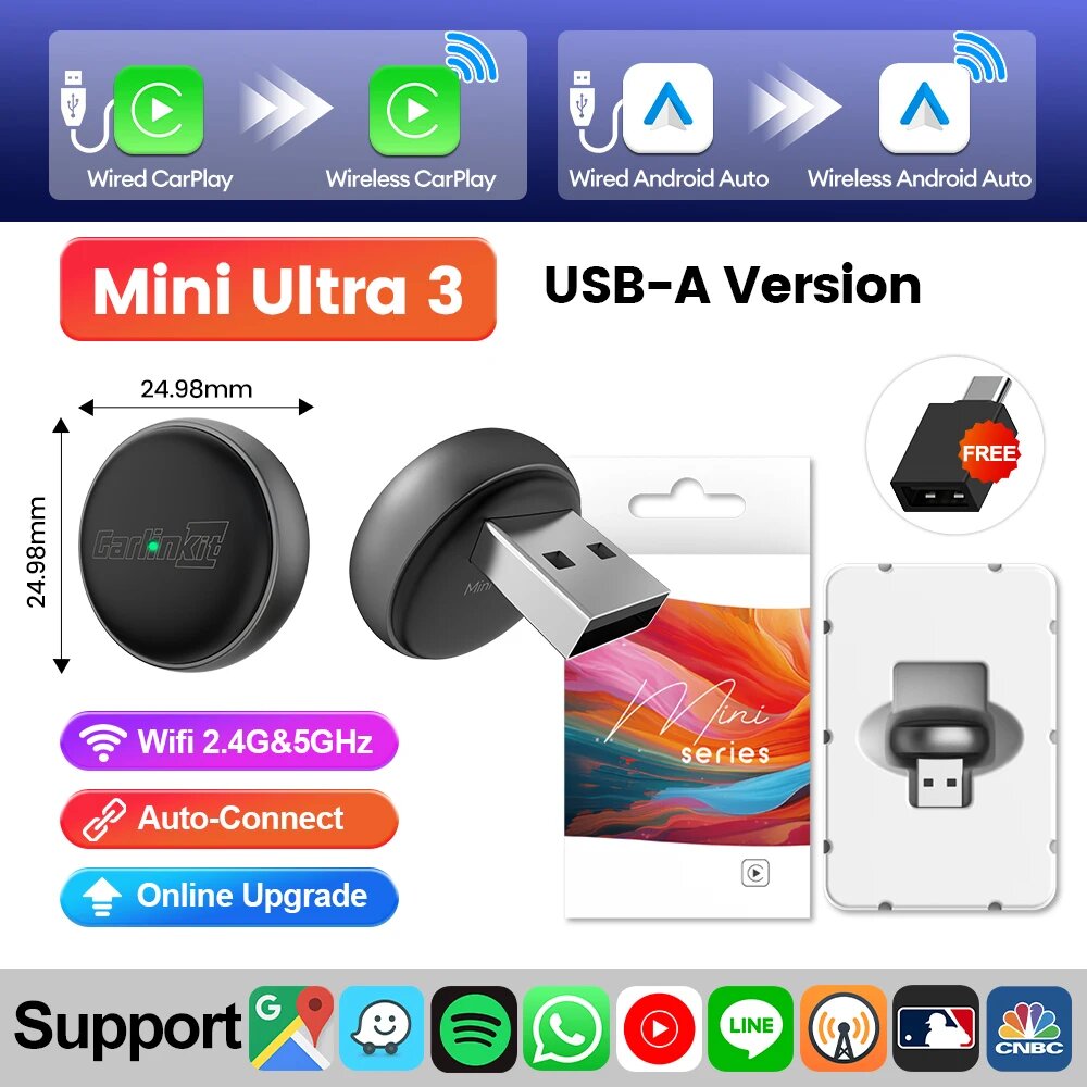Беспроводной Адаптер Mini Ultra 3 CarlinKit 5.0 Для OEM-систем Автомобиля, Поддержка Mini Ultra 3
