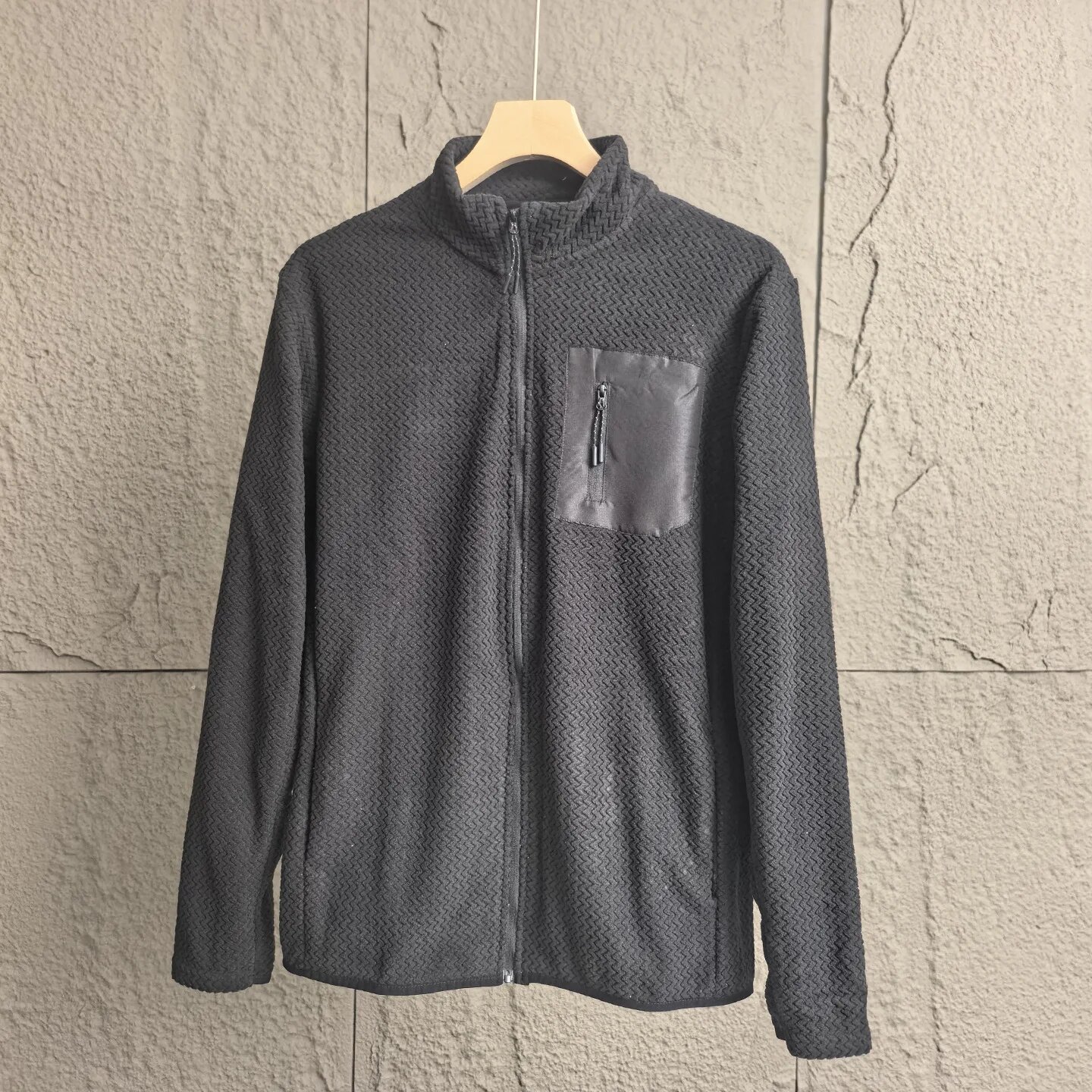 Флис с волнообразным узором! Мужская теплая и удобная универсальная толстовка на молнии до середины груди в горном стиле для осени и зимы