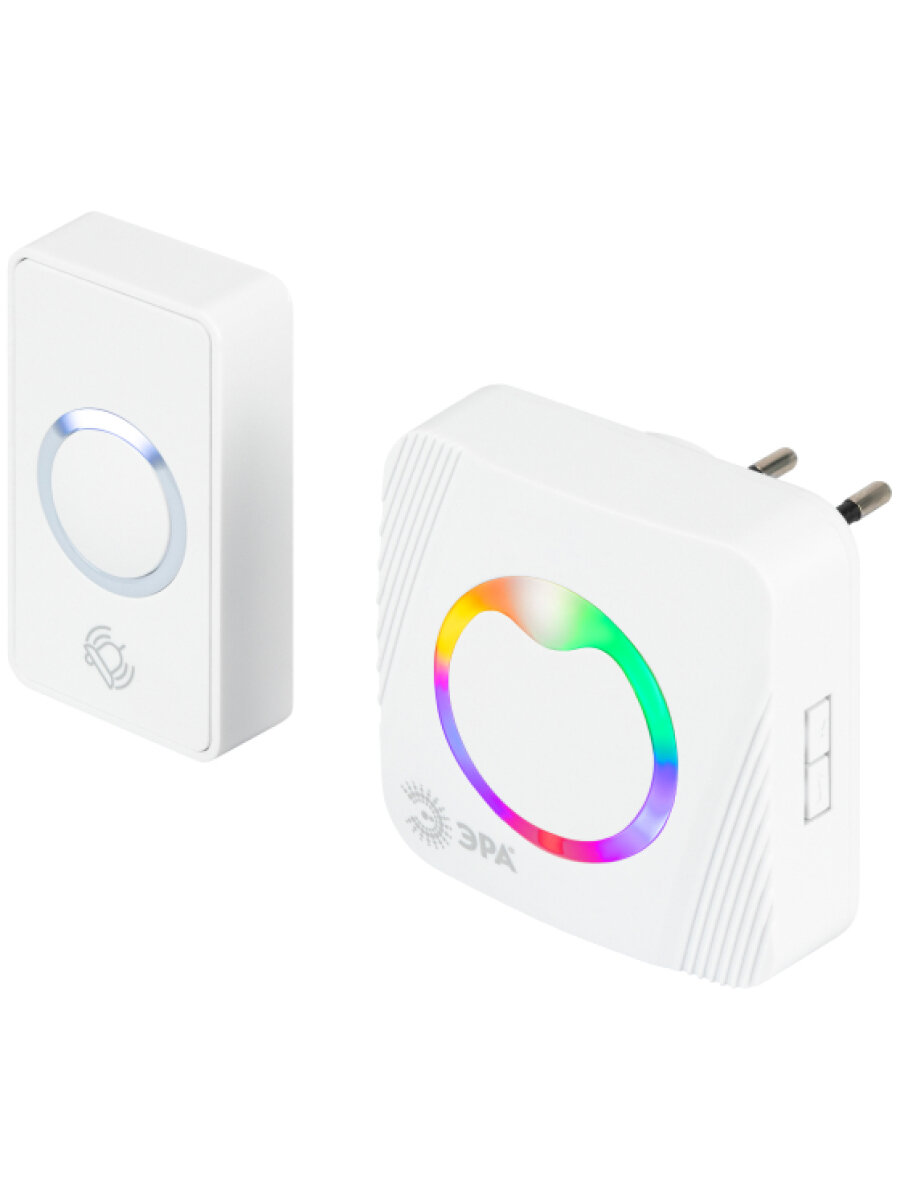 Звонок дверной ЭРА POLYCOLOR C101 беспроводной RGB подсветка от сети 36 мелодий белый Б0069997