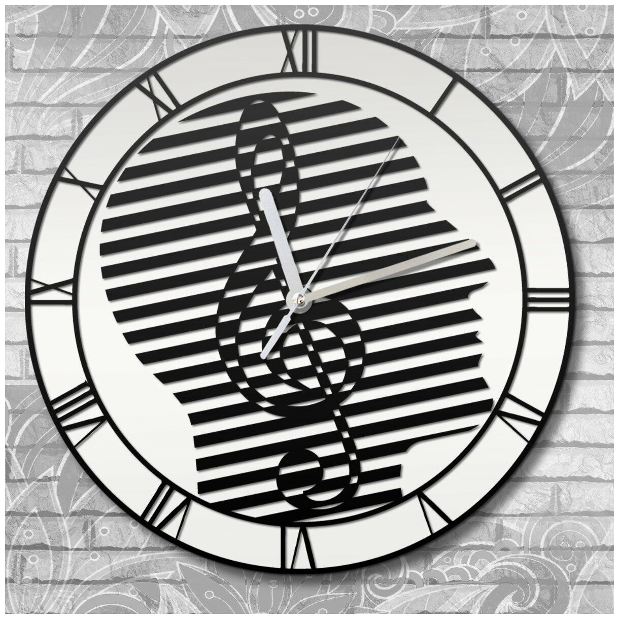 Настенные часы деревянные бесшумные музыка нота - 588