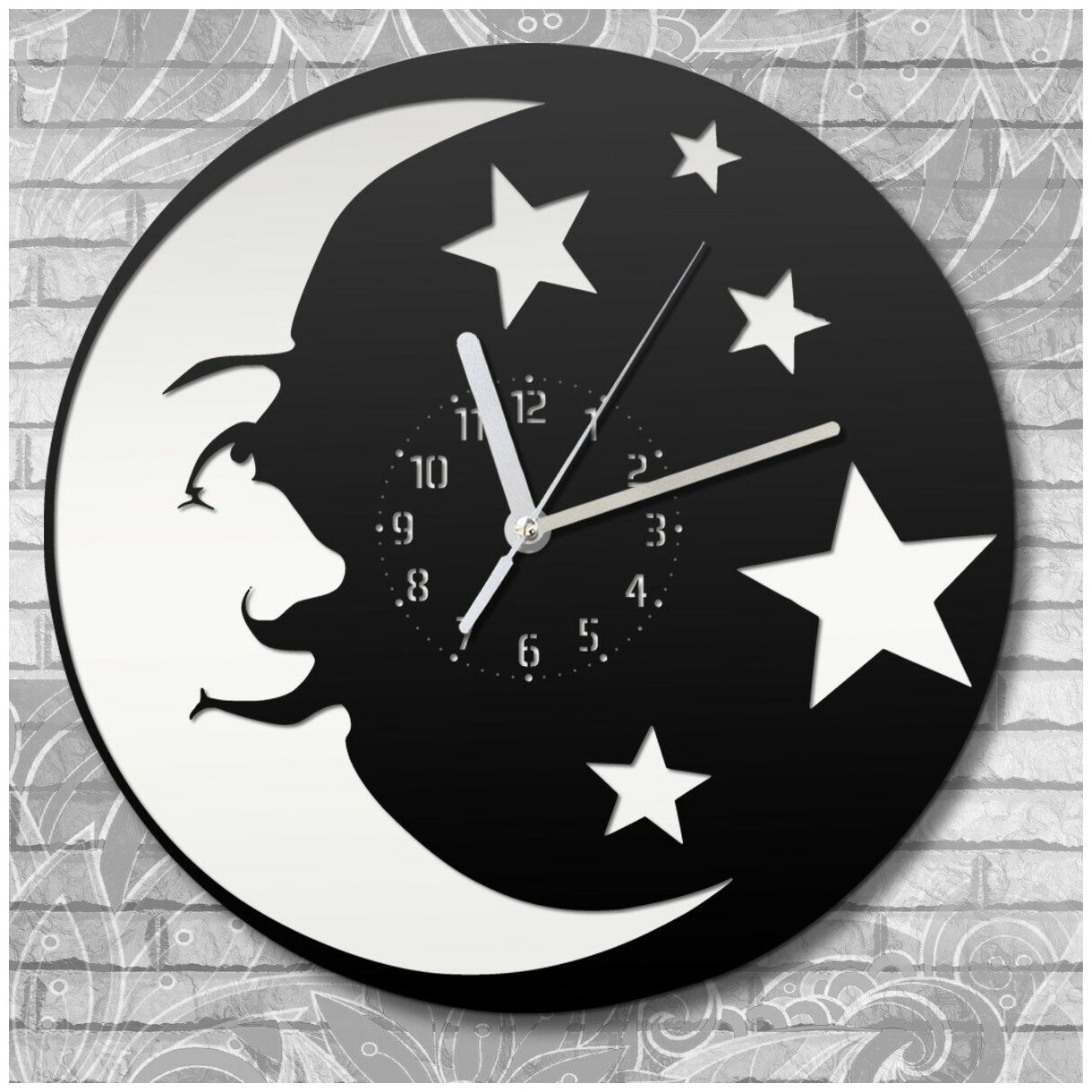 Настенные часы деревянные бесшумные ночь луна звезды - 516