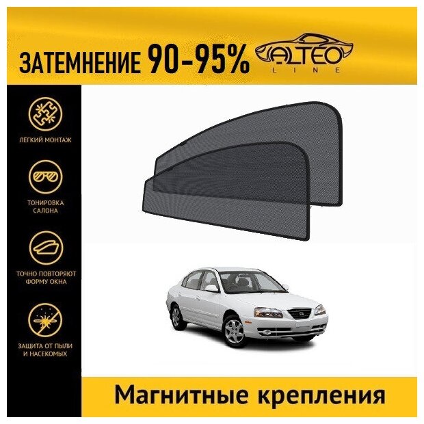 Каркасные автошторки ALTEO PREMIUM на Hyundai Elantra 3 (XD, XD2) (2000-2009) седан на передние двери на магнитах с затемнением 90-95%