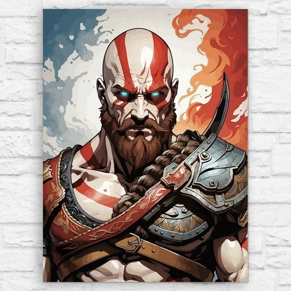 Картина по номерам на холсте игра God of war Ragnarok (GOW, Кратос, PS, PC, XBOX) - 15034 В 60x80