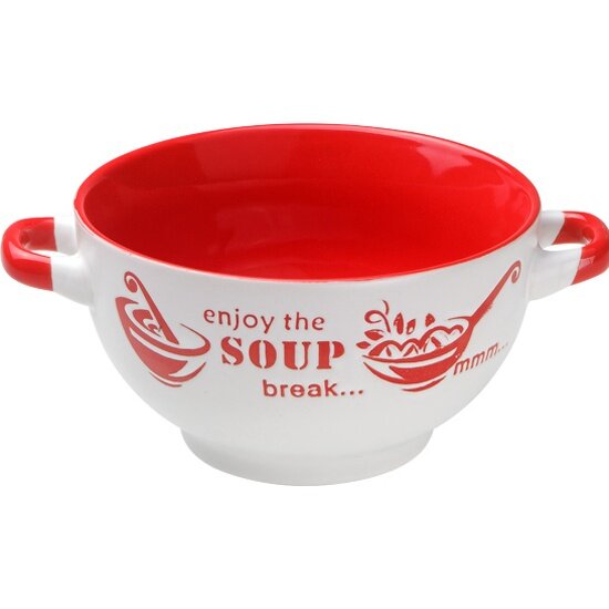 Perfecto Linea Супница керамическая, 140 мм, круглая, серия Окрошка, бело-красная, (объем 550 мл) (18-292411)