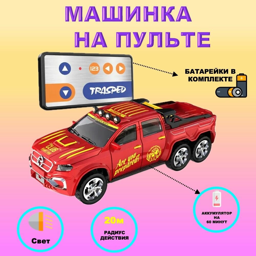 Машинка на пульте управления, металлическая игрушка на радиоуправлении для мальчиков Mercedes-Benz Мерседес красный