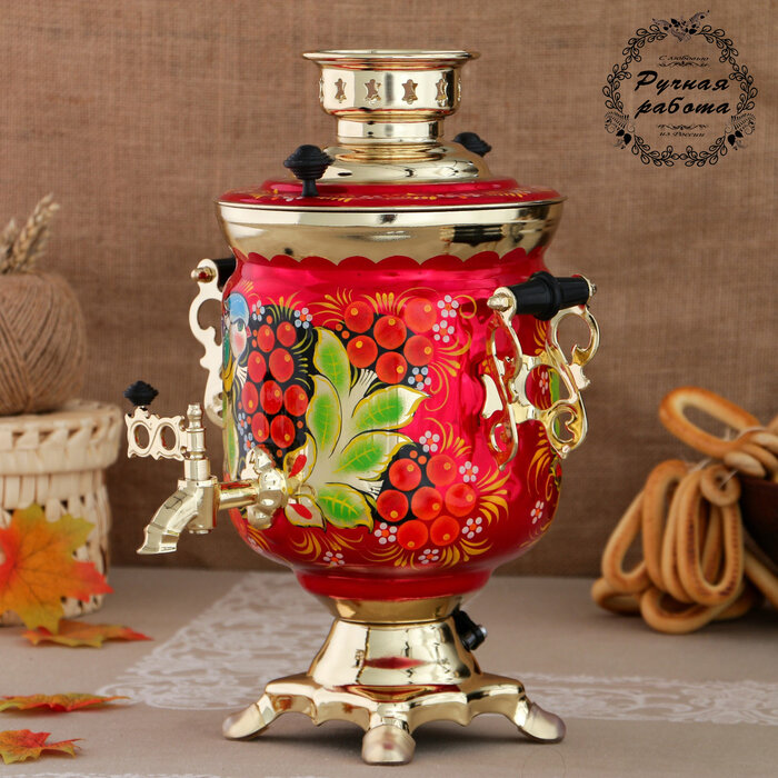 Самовар электрический "Рябина", банка, 3 л, металлический для чаепития