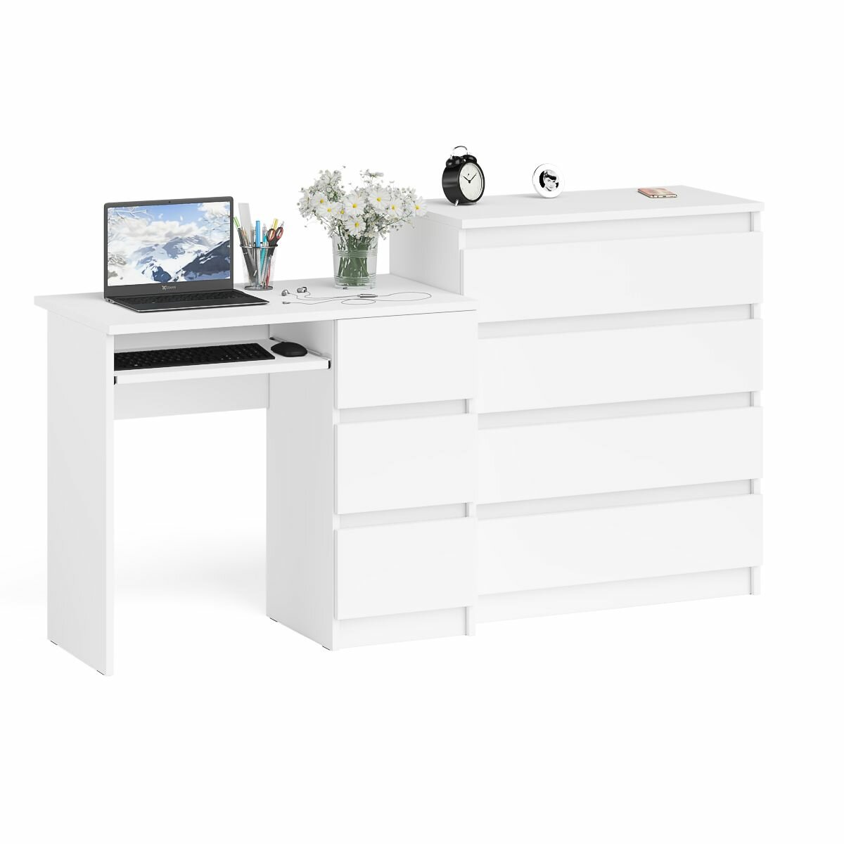 Стол компьютерный с ящиками СВК Мори МС-6 правый с комодом 4 ящика цвет белый, 170,4х50х94 см.
