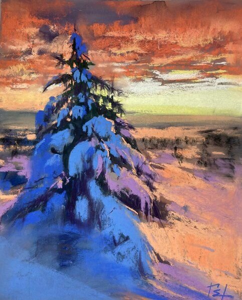 ART-Salon at Oktyabrskaya "Закат зимой" 35х28 см; бумага, темпера, пастель; ручная работа