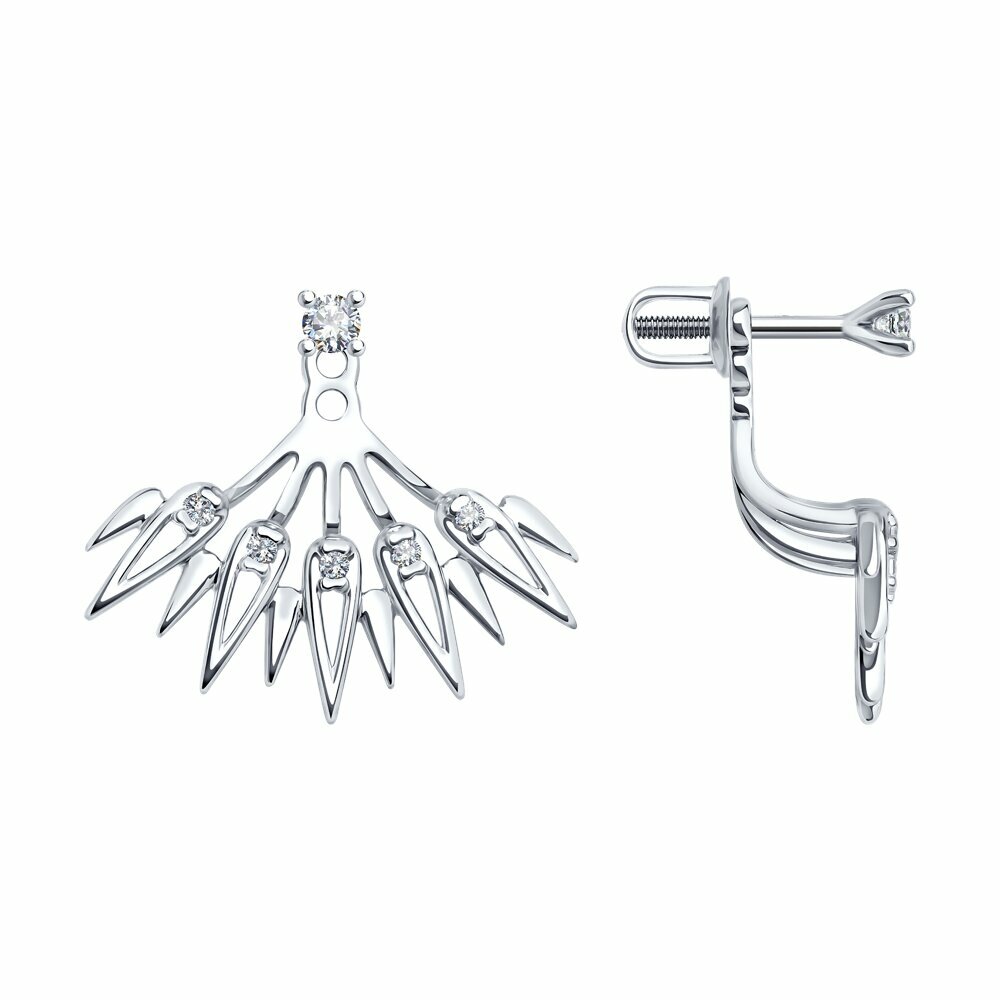 Серьги пусеты, серебро, 925 проба, родирование, фианит