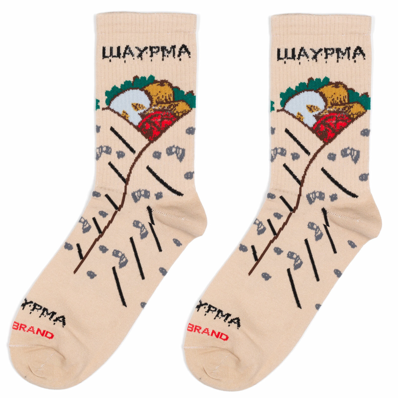 Носки BOOOMERANGS Носки с рисунками - Шаурма, размер 34-39, серый, красный, бежевый — фото 1