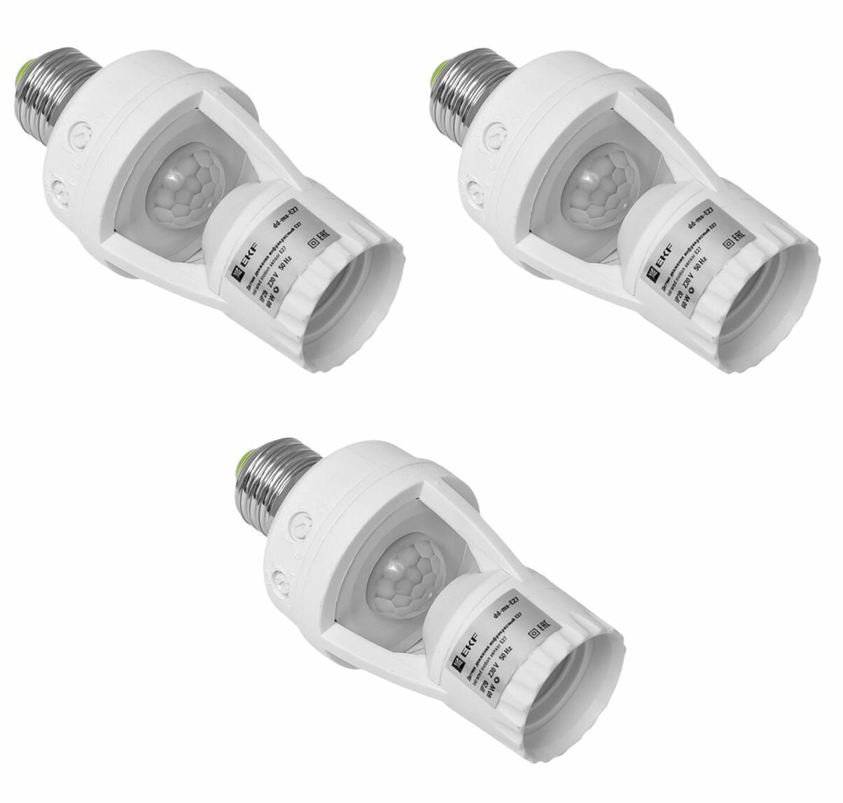 ИК датчик движения E27 60Вт 360гр. до 7м IP20 EKF PROxima 3 штуки