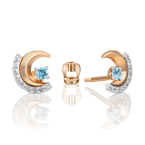 Серьги, золото, 585 проба, топаз