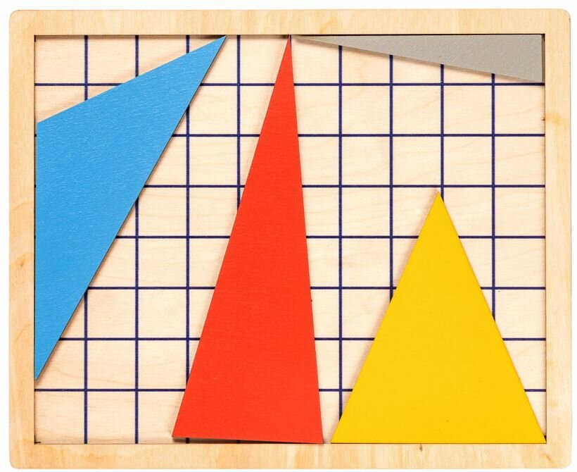 Дидактический материал Smile Decor "Наглядная геометрия для больших и маленьких", деревянное пособие для подготовки к ОГЭ и ЕГЭ, клетчатая решетка и 29 геометрических фигур