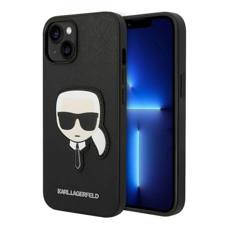 Karl Lagerfeld чехол для iPhone 14 Plus, PU-кожа Saffiano Karl head Patch черный