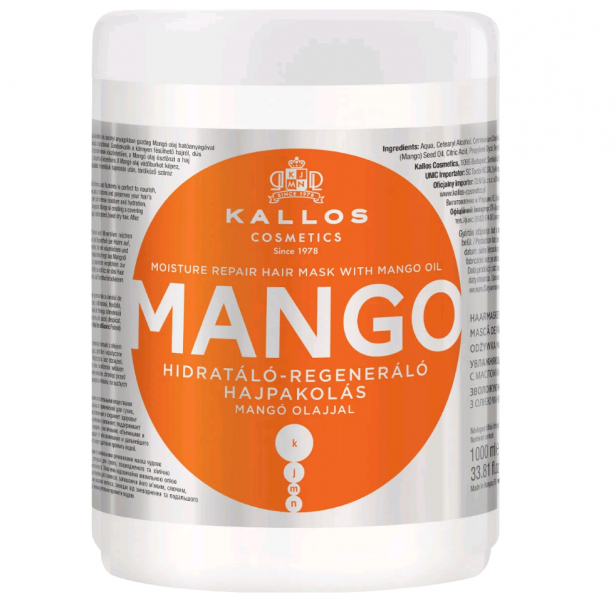 Kallos Mango Увлажняющая маска "с маслом манго" для питания и восстановления сухих, поврежденных волос 1000 мл.