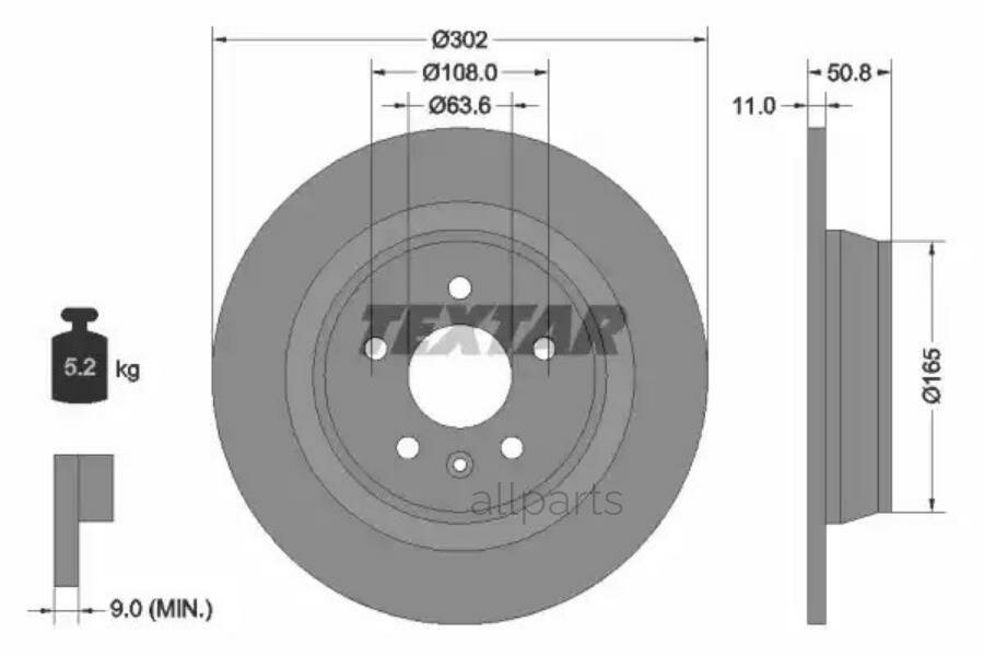 TEXTAR 92159303 92159303 диск тормозной задний!\ Ford Mondeo/S-Max 1.8/2.0TDCi/2.0-2.5 06>