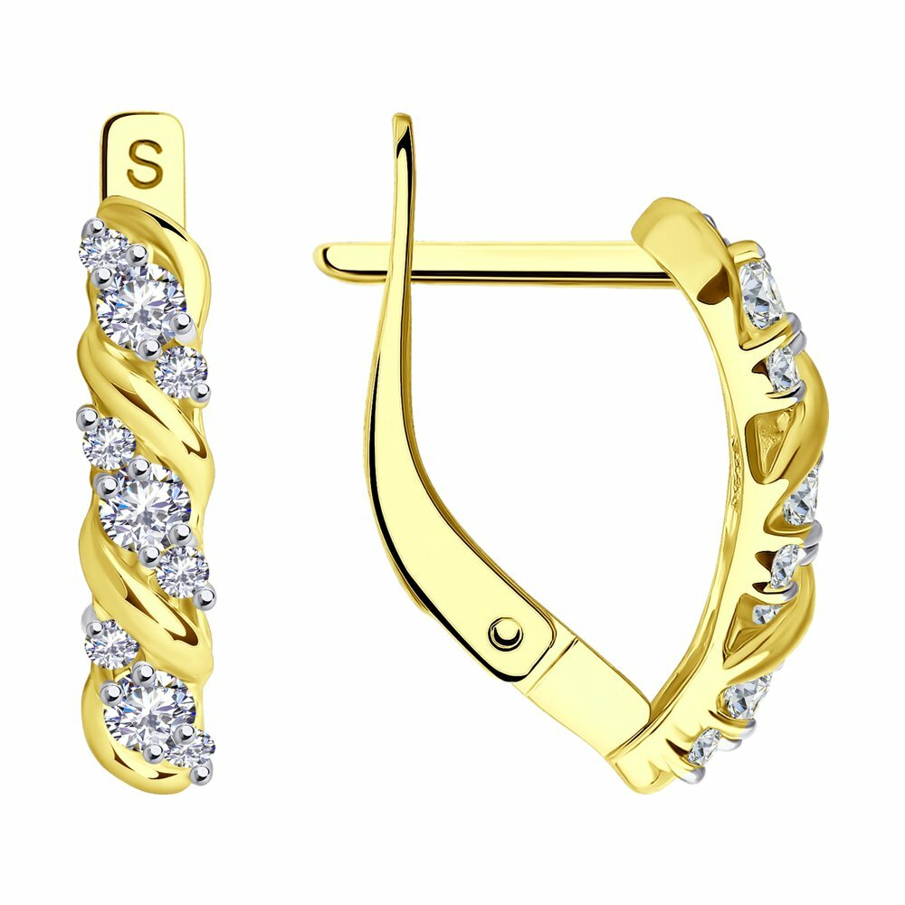 Серьги, желтое золото, 585 проба, фианит