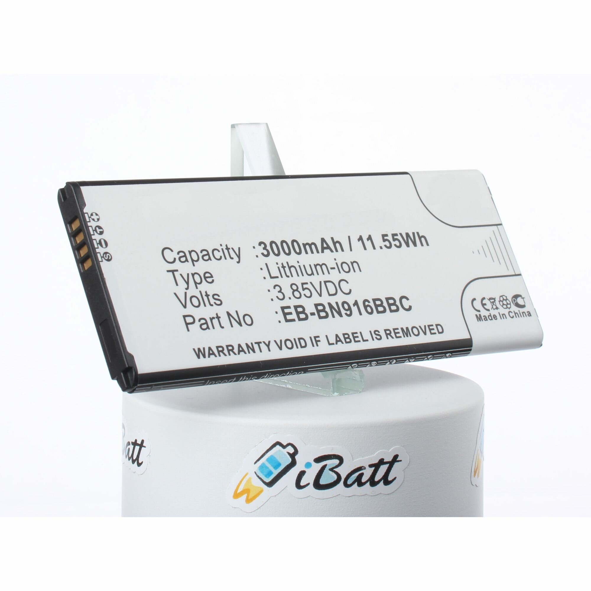 Аккумуляторная батарея iBatt 3000mAh для Samsung Galaxy Note 4 (EB-BN916BBC, EB-BN916BBE)