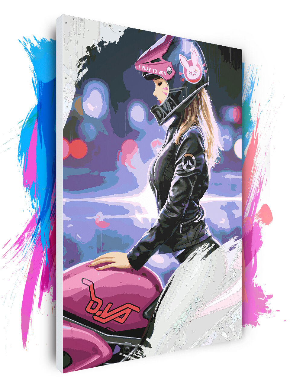 Картина по номерам на холсте Overwatch - D VA На мотоцикле, 40 х 60 см