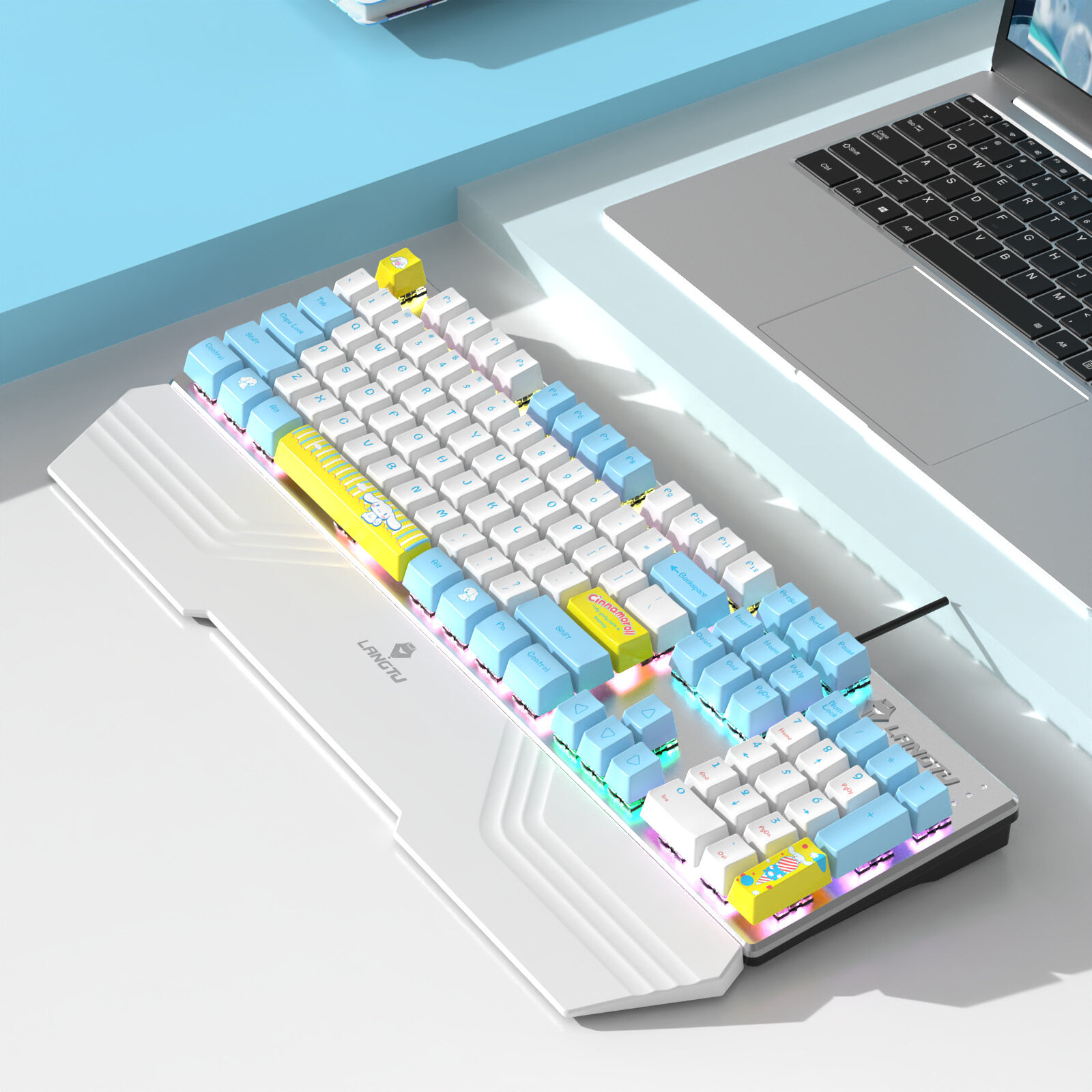 Клавиатура Langtu G700, PBT Cinnamon Rabbit Theme, белая магнитная подставка