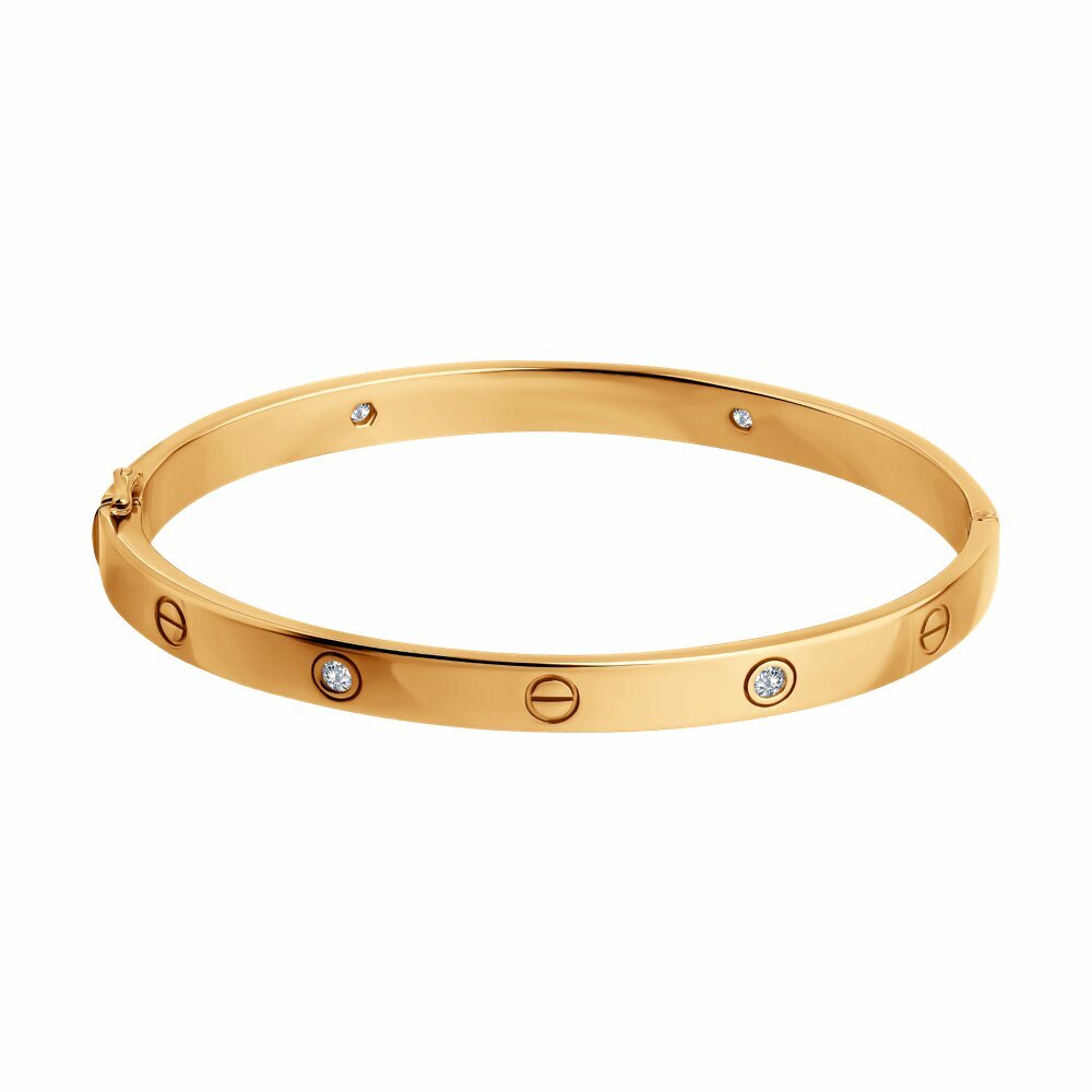 Браслет, серебро, 925 проба, золочение, фианит